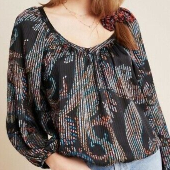 Maeve | Tops | Maeve By Anthropologie Madeira Burnout Black Satin ...